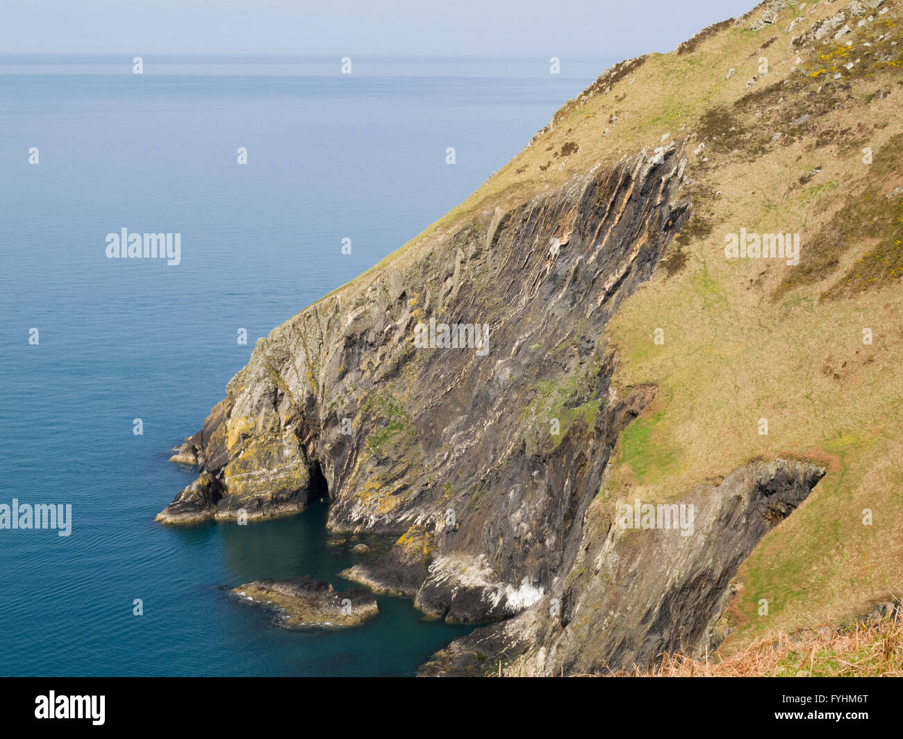 The cliffs and cave mouth at Dinas Head on Dinas Island, Pembrokeshire ...