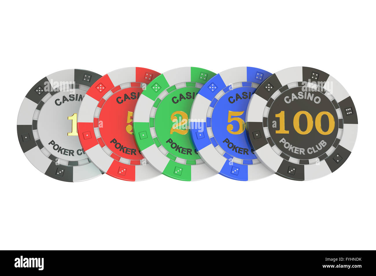 Casino tokens row, 3D rendering isolated on white background Stock ...
