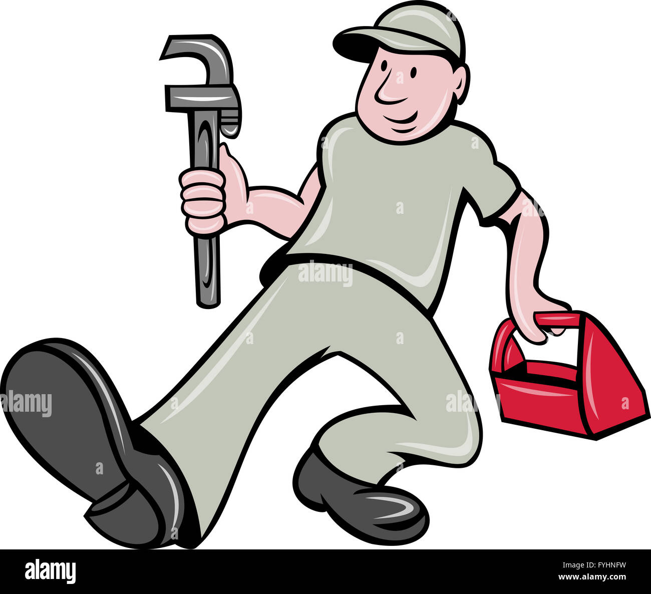 plumber with monkey wrench and toolbox Stock Photo - Alamy