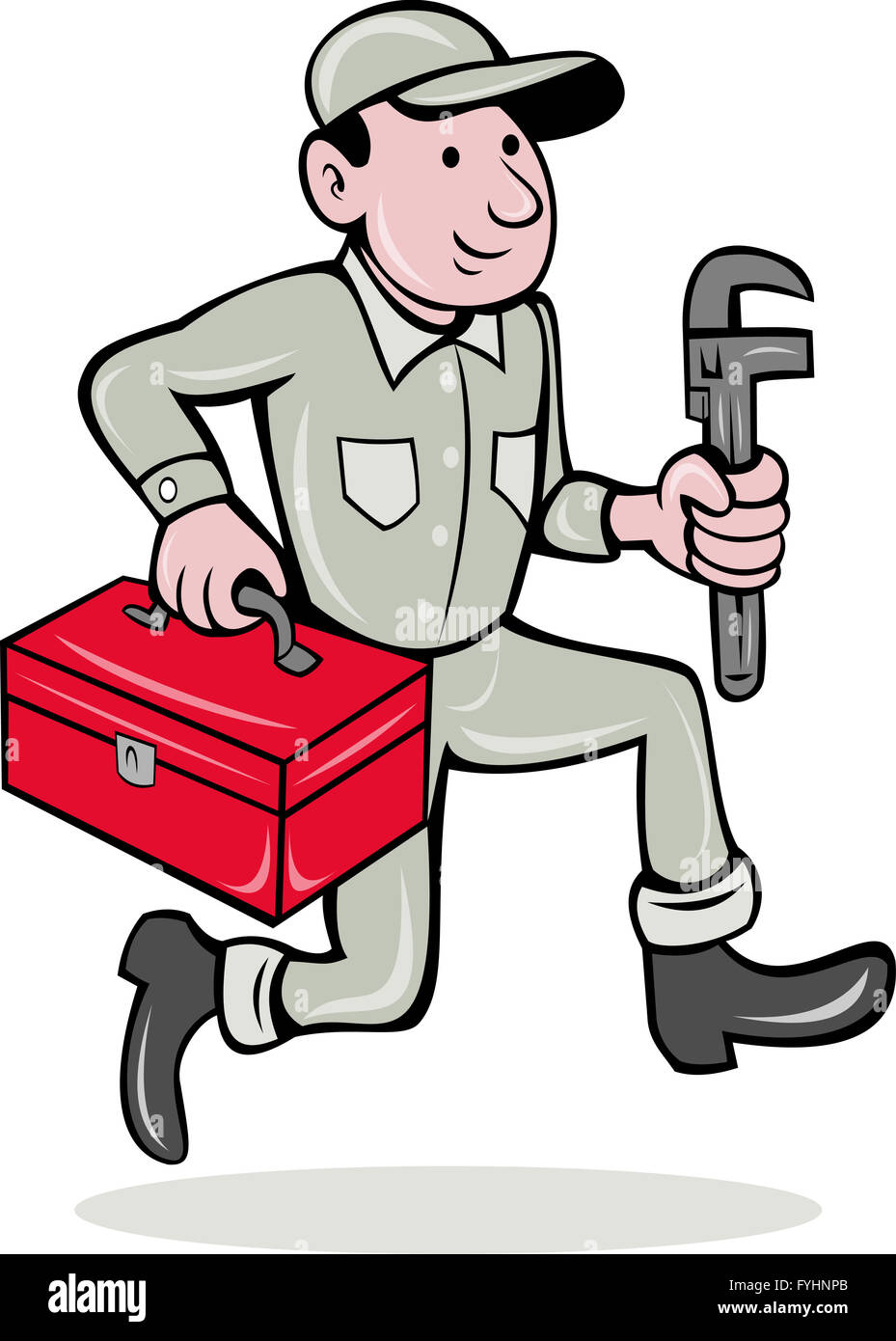 plumber with monkey wrench and toolbox Stock Photo - Alamy