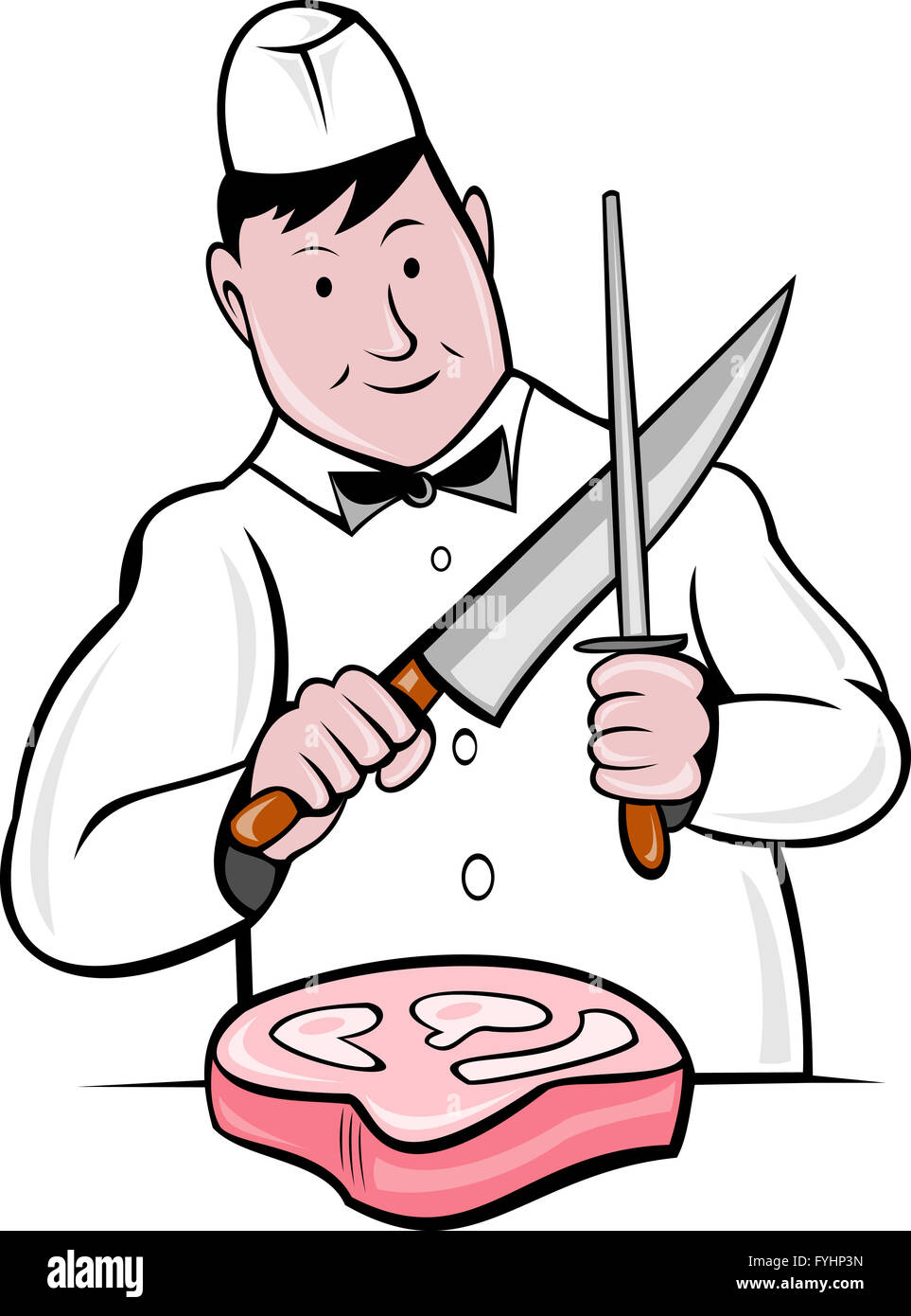 cartoon butcher knife sharpening meat Stock Photo - Alamy