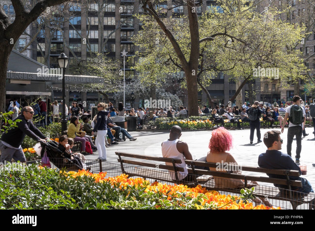 Spring Day, People on Bench near Shake Shack, Madison Square Park, NYC ...