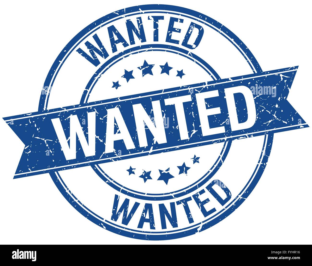 wanted grunge retro blue isolated ribbon stamp Stock Vector Image & Art ...