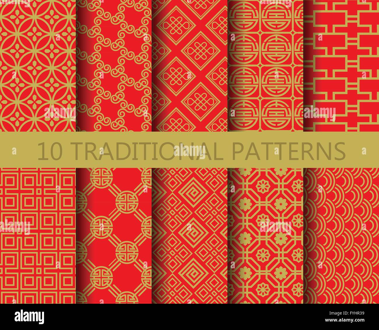 10 different chinese vector patterns. Endless texture can be used for ...