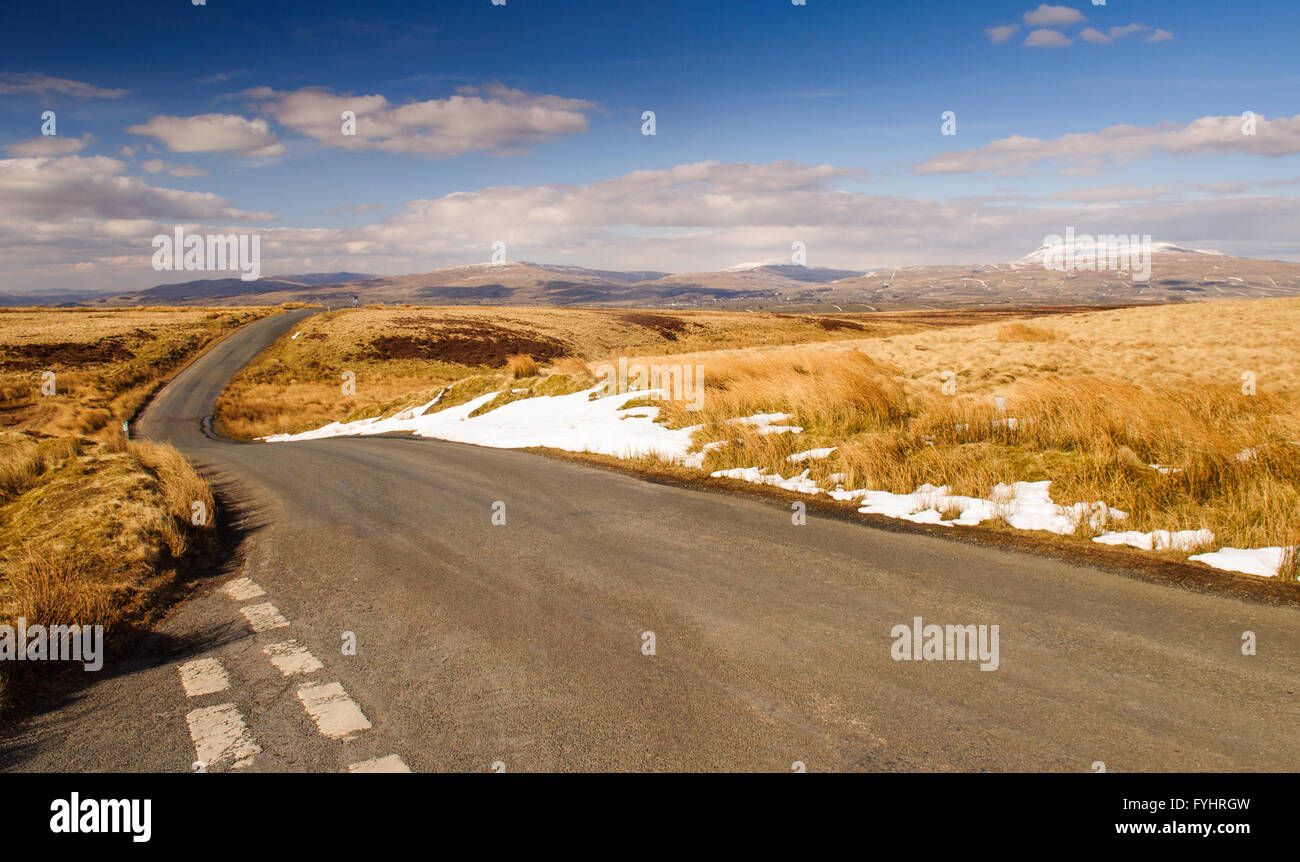 A single track country road crossing high moorland in the remote Forest ...