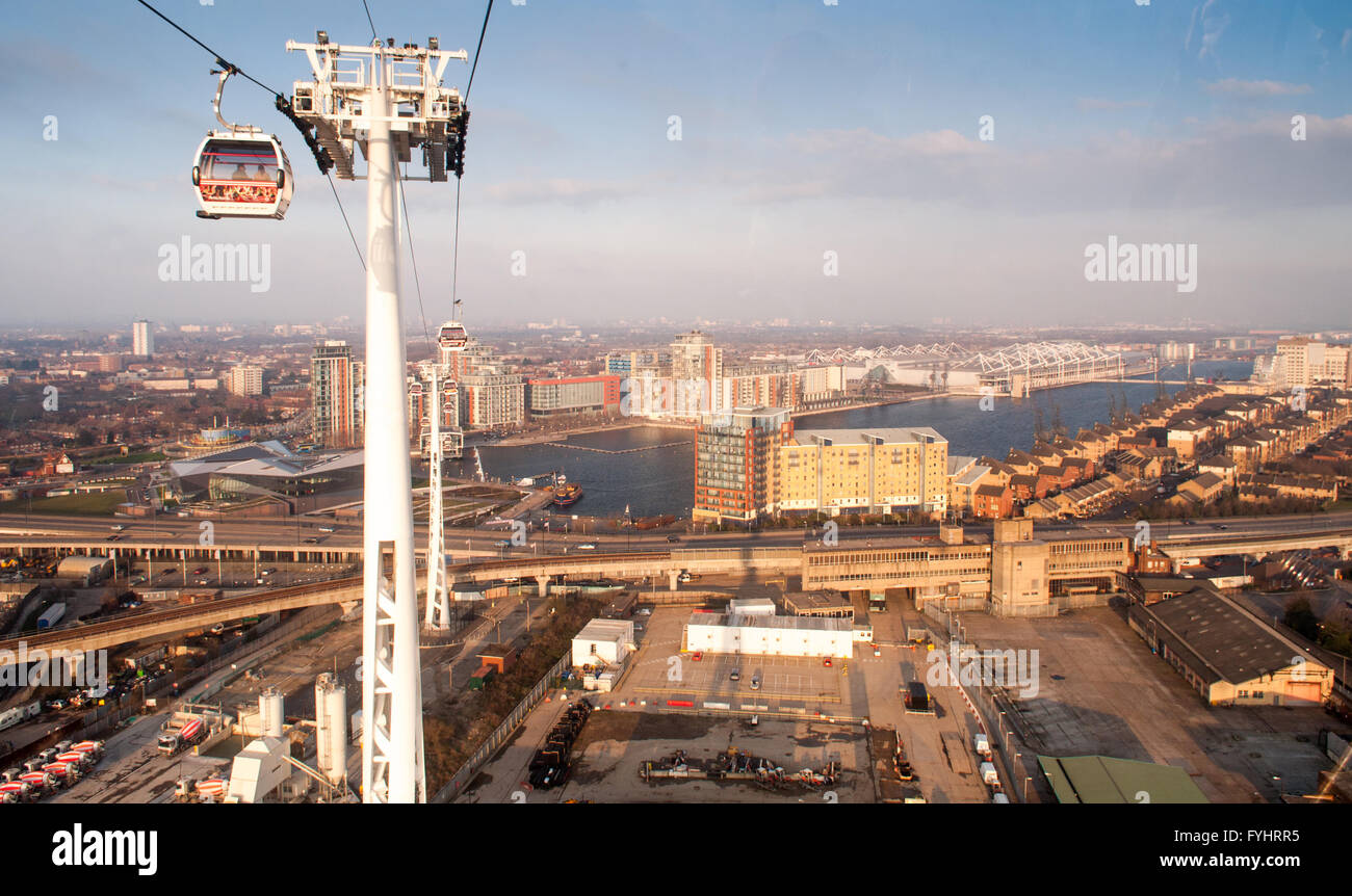 The Royal Docks viewed from the "Emirates Air Line" cable car in the ...