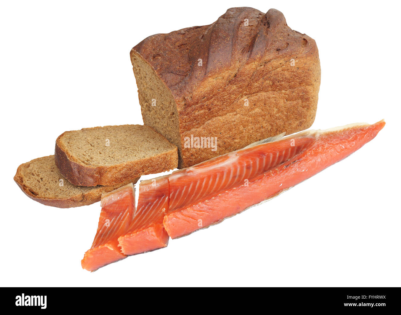 black bread and red fish isolated on white background Stock Photo - Alamy
