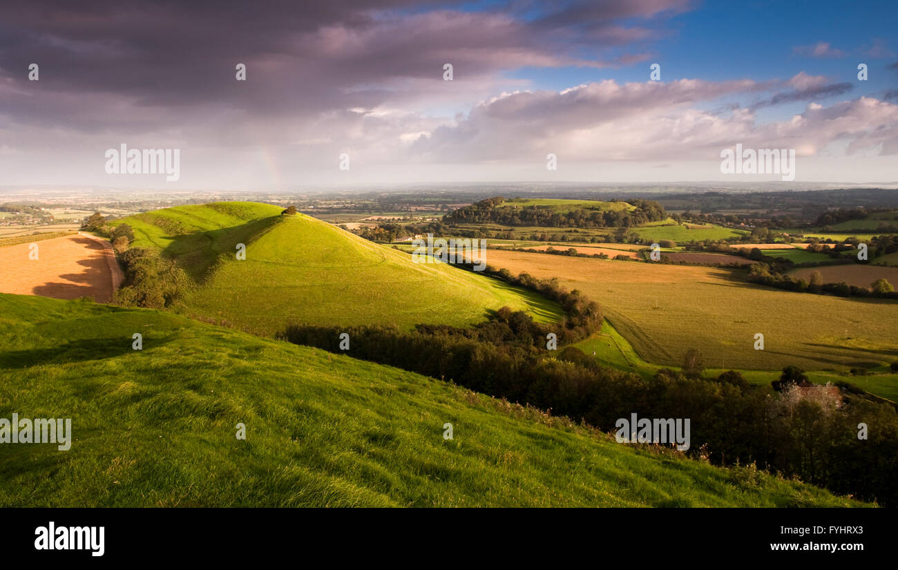 Sunrise on the Somerset Levels from Corton Beacon Stock Photo - Alamy