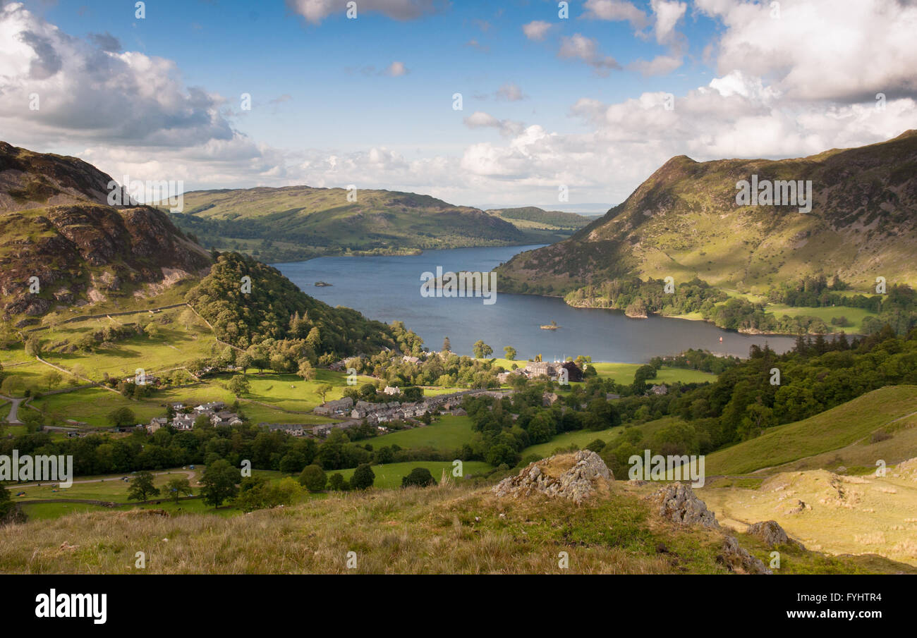 Ullswater lake and the village of Glenridding are nestled in a glacial ...