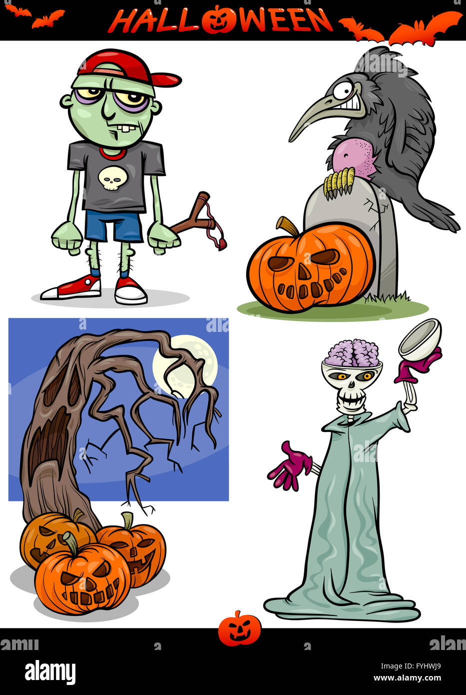 Halloween Cartoon Spooky Themes Set Stock Photo - Alamy
