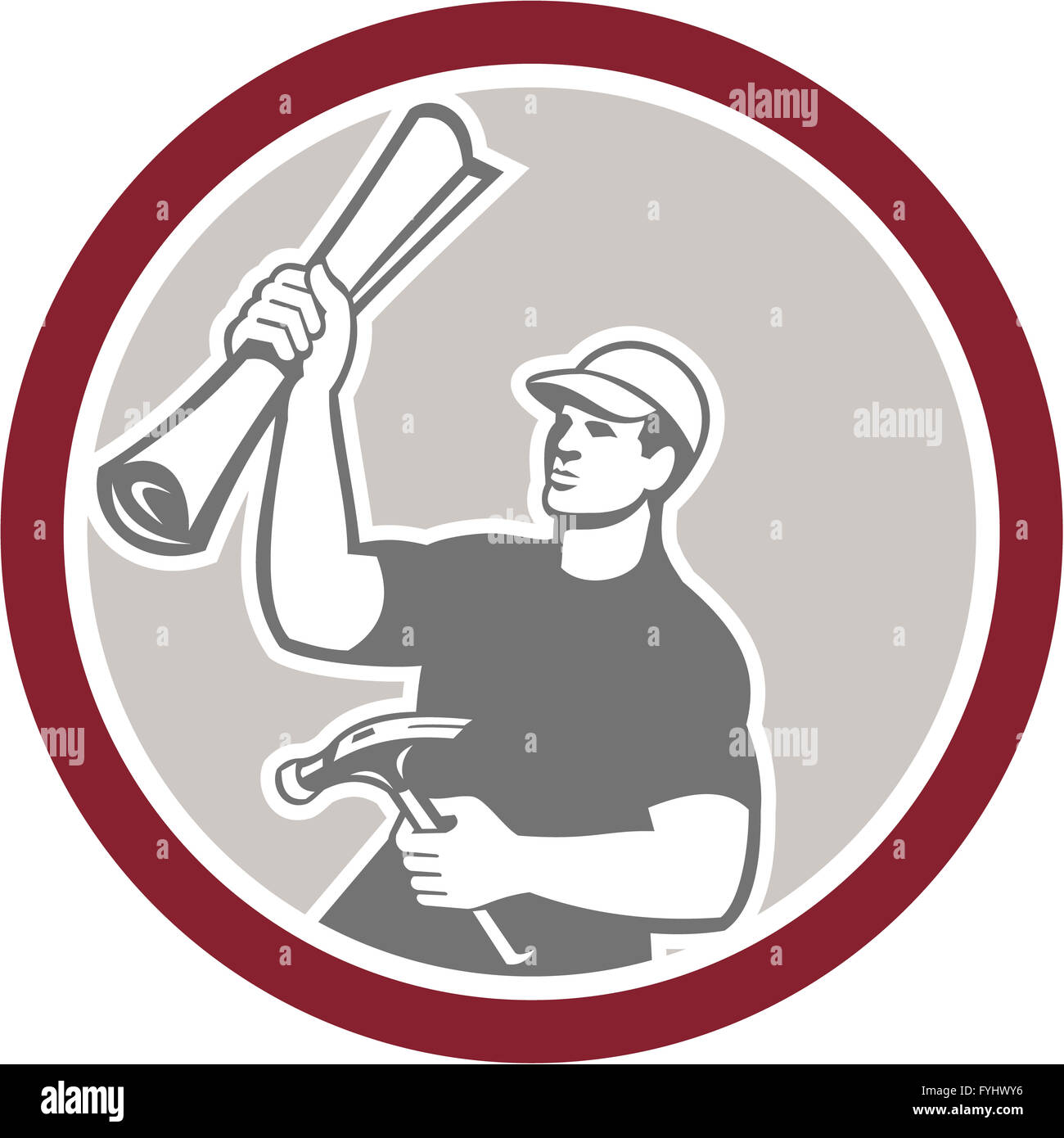 Builder Carpenter Hammer Building Plan Retro Stock Photo - Alamy