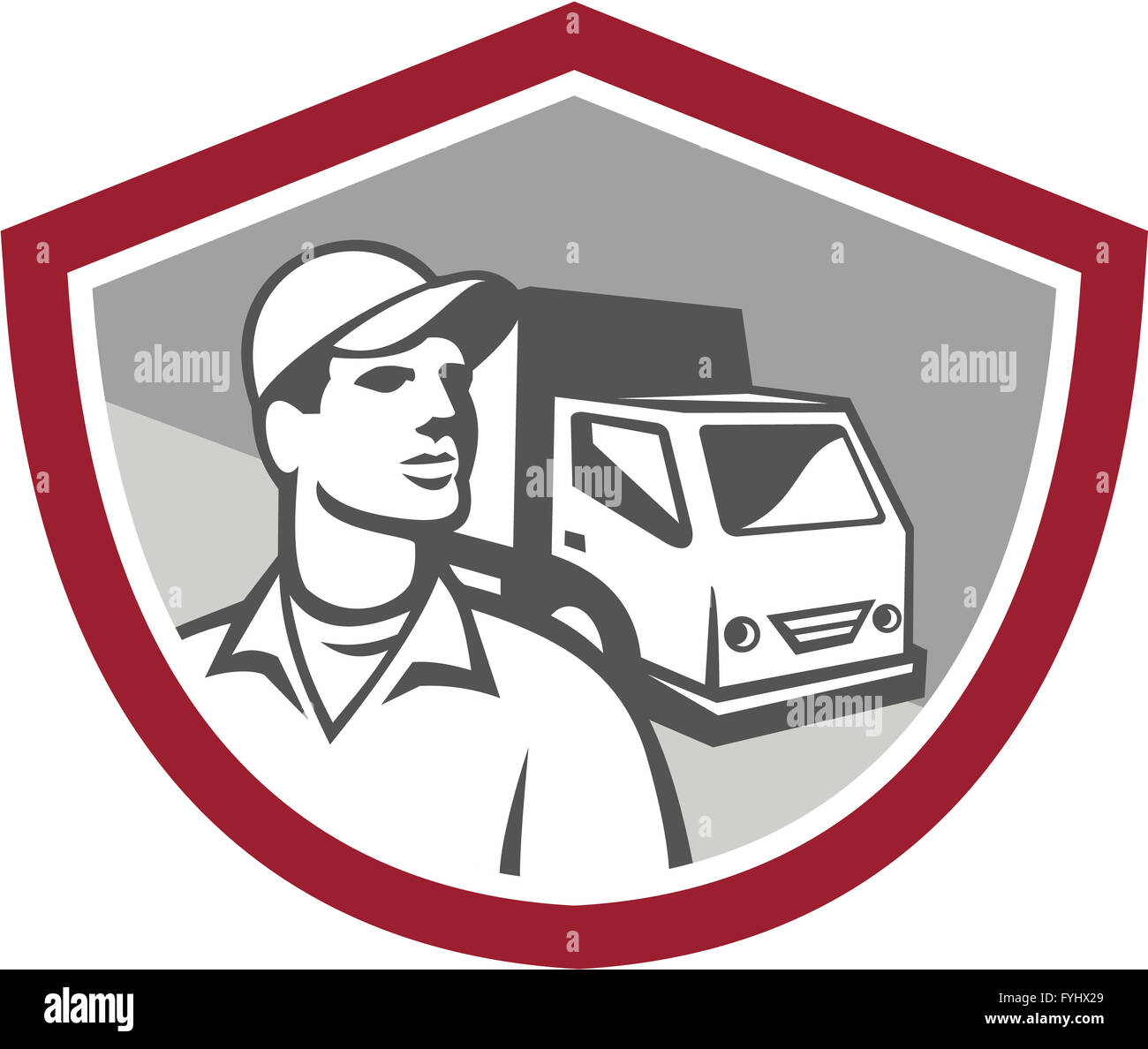 Removal Man Delivery Van Shield Retro Stock Photo - Alamy