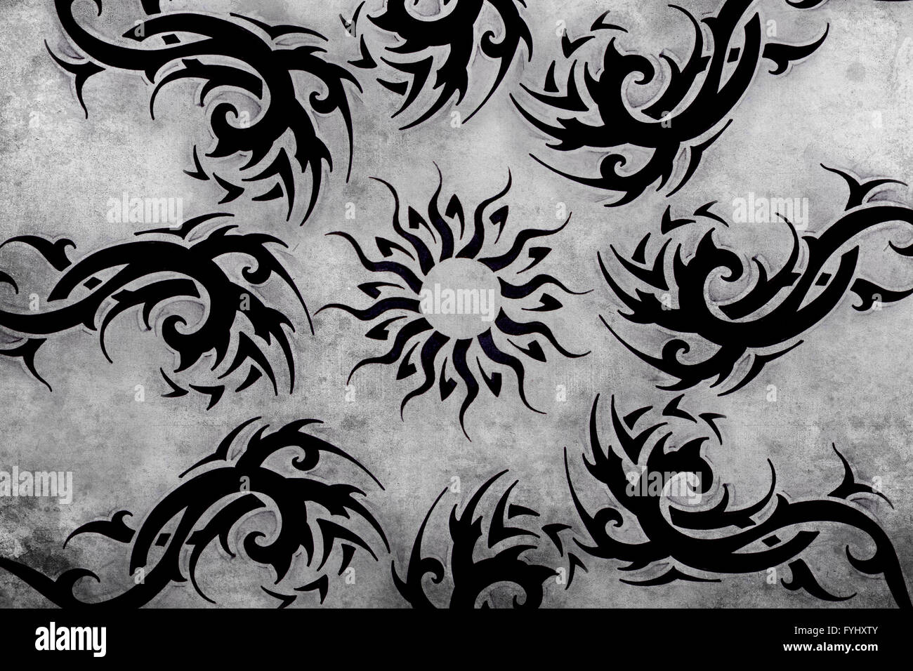Tribal Tattoo design over grey background. textured backdrop. Artistic ...