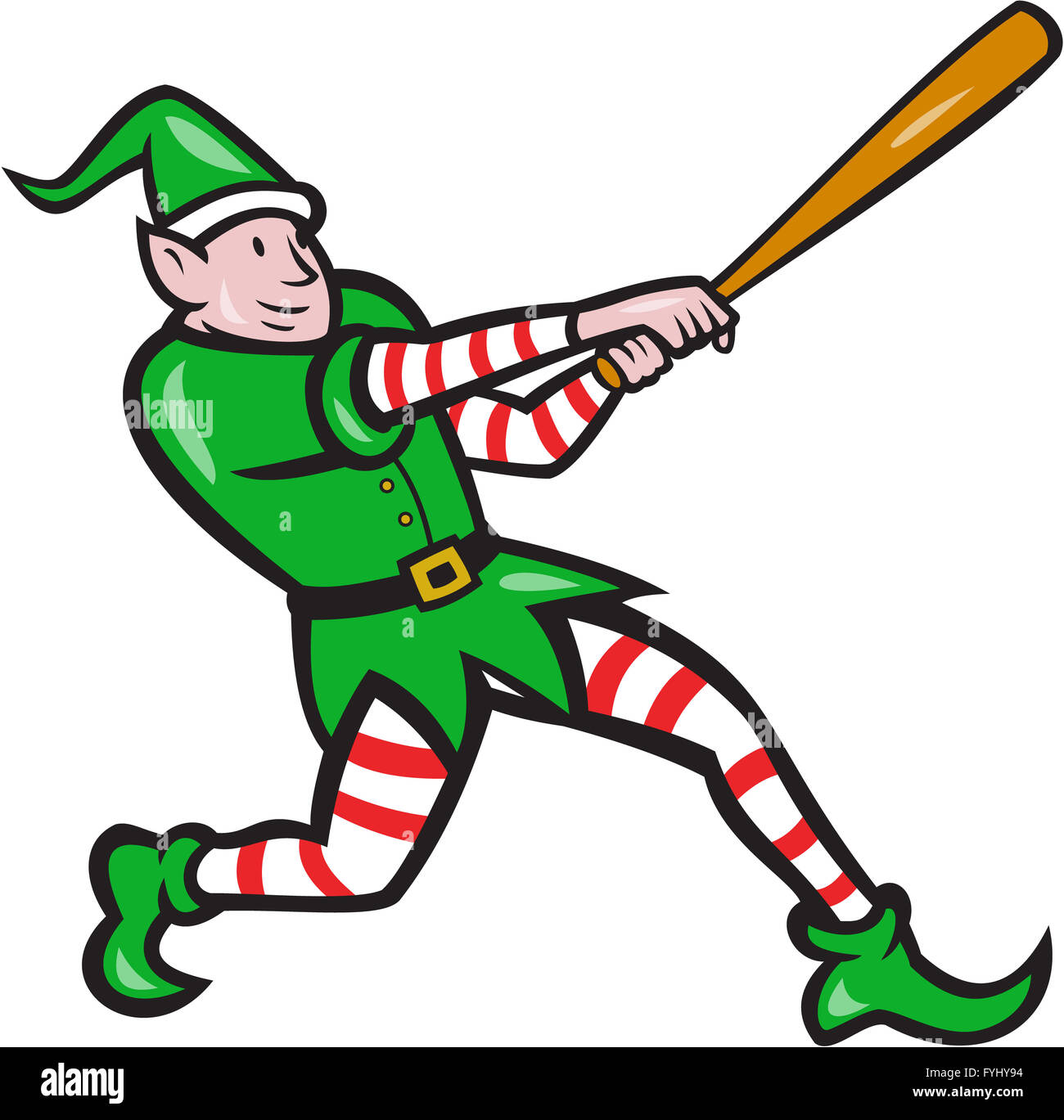 Elf Baseball Player Batting Isolated Cartoon Stock Photo - Alamy