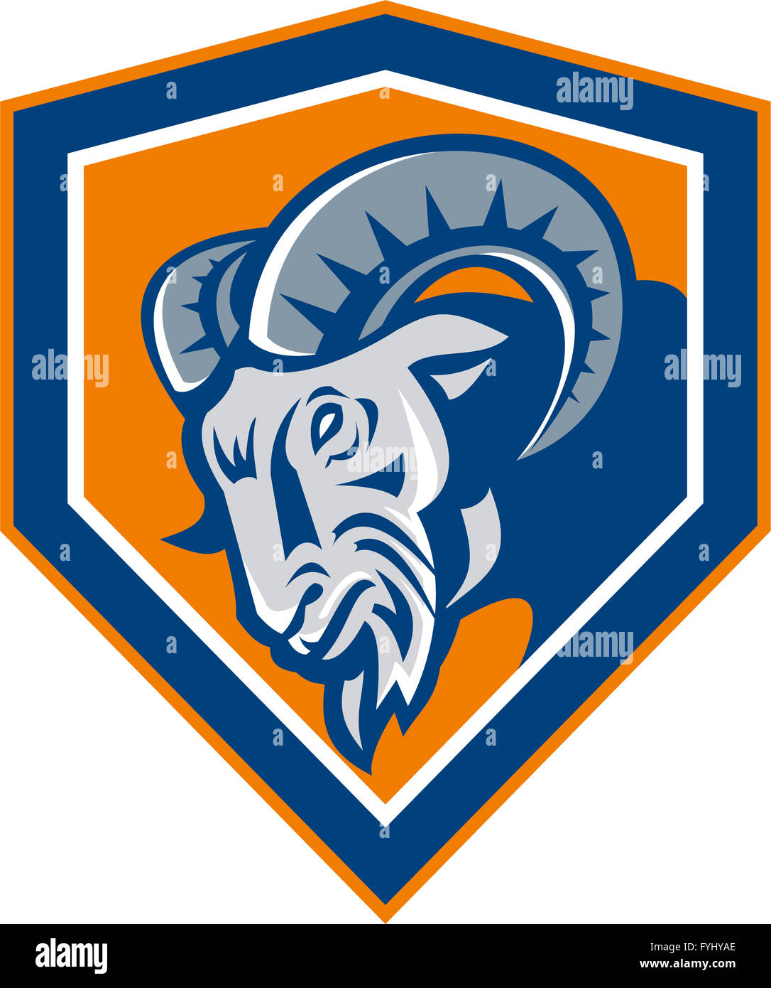 Ram Mountain Goat Head Shield Retro Stock Photo - Alamy