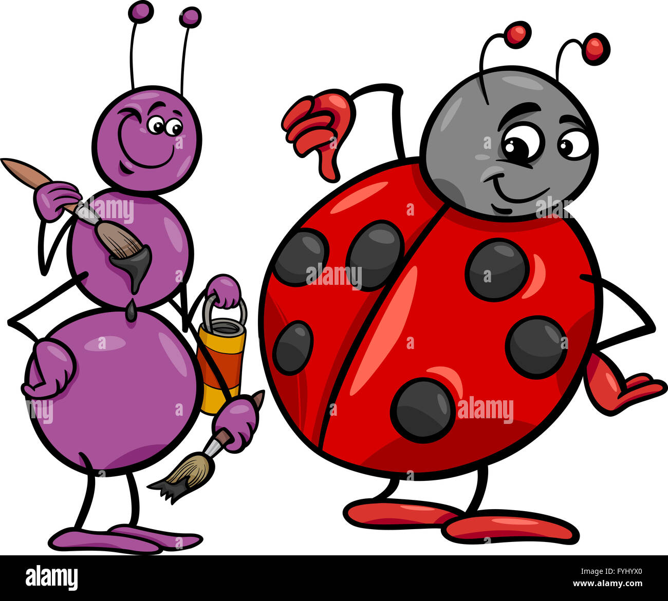 ant and ladybug cartoon illustration Stock Photo - Alamy
