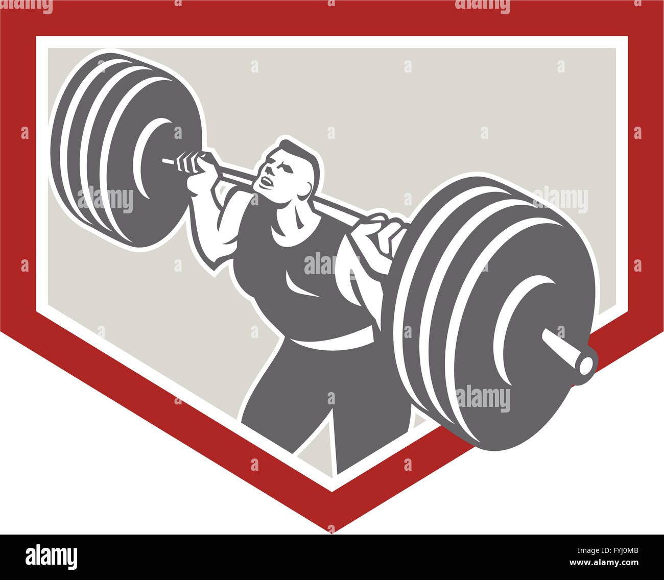Weightlifter Lifting Barbell Shield Retro Stock Photo - Alamy