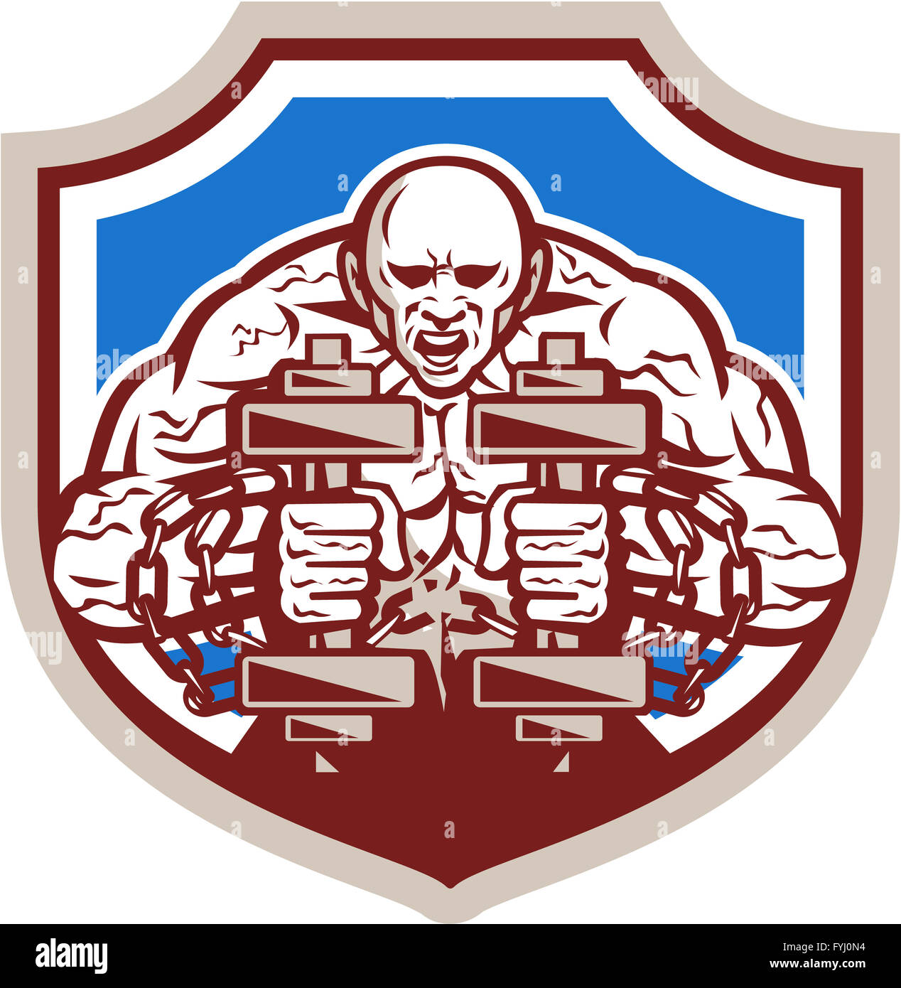 Strongman Lifting Dumbbells Shield Retro Stock Photo - Alamy