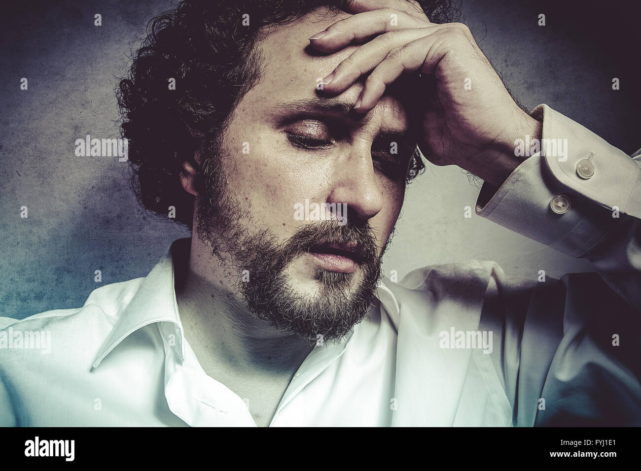 Problem, man in white shirt with funny expressions Stock Photo - Alamy