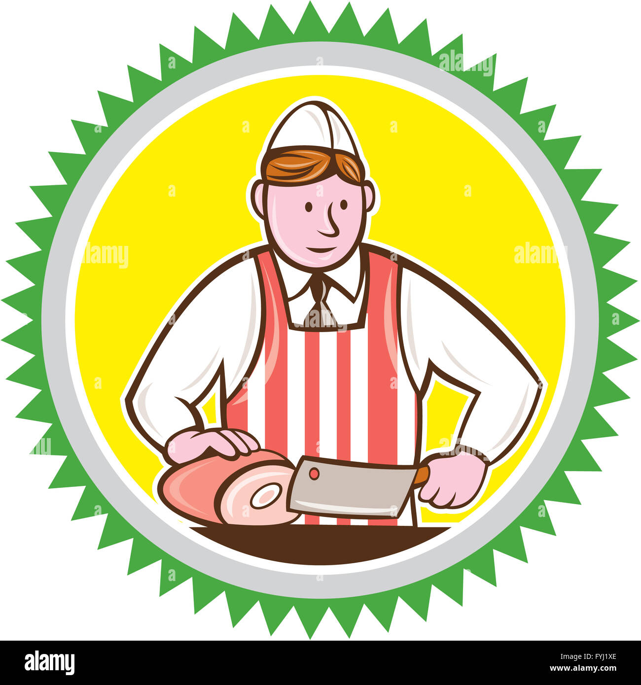 Butcher Chopping Ham Rosette Cartoon Stock Photo - Alamy