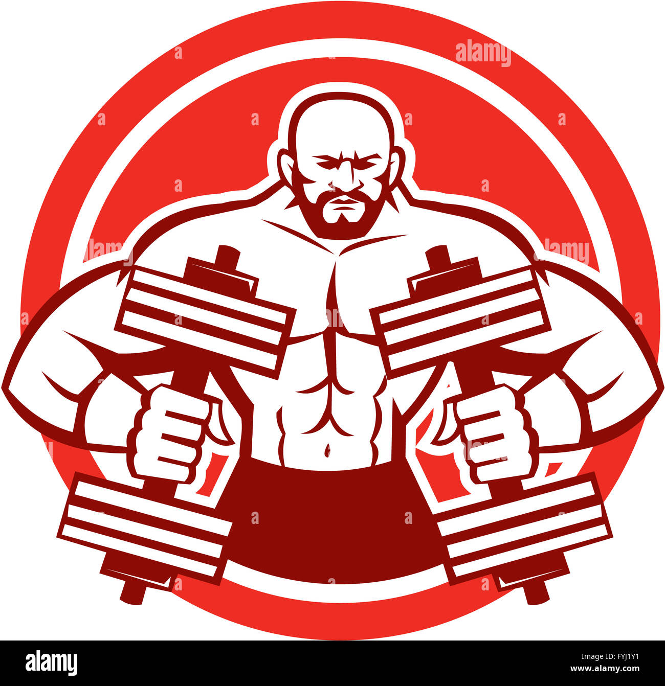 Bodybuilder Lifting Dumbbell Circle Retro Stock Photo - Alamy