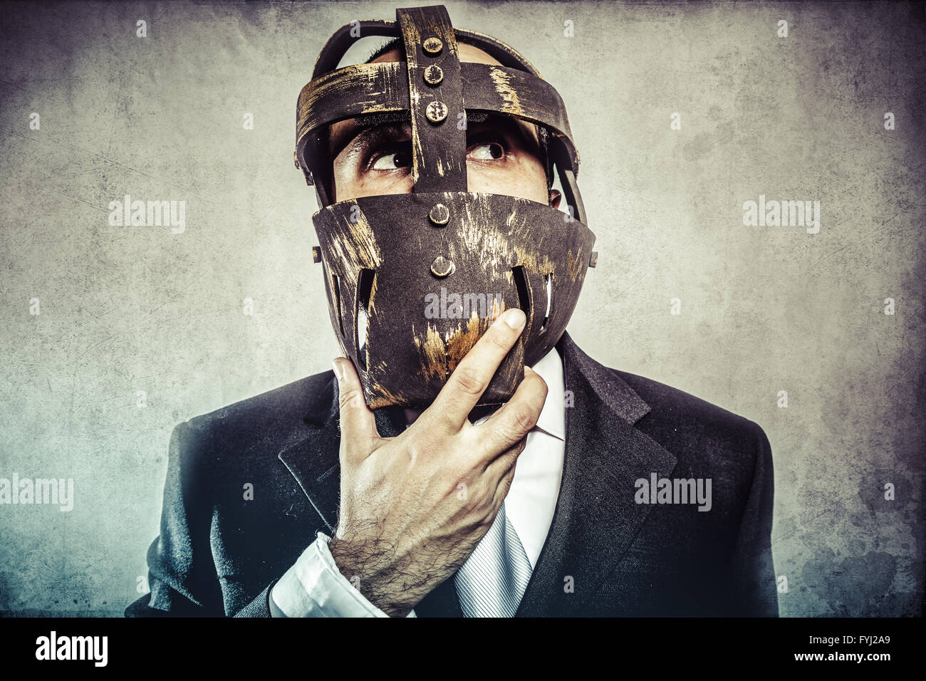 thinking, dangerous business man with iron mask and expressions Stock ...