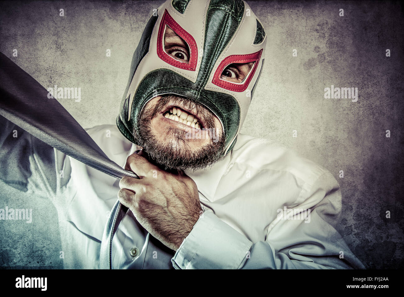 Office, aggressive executive suit and tie, Mexican wrestler mask Stock ...