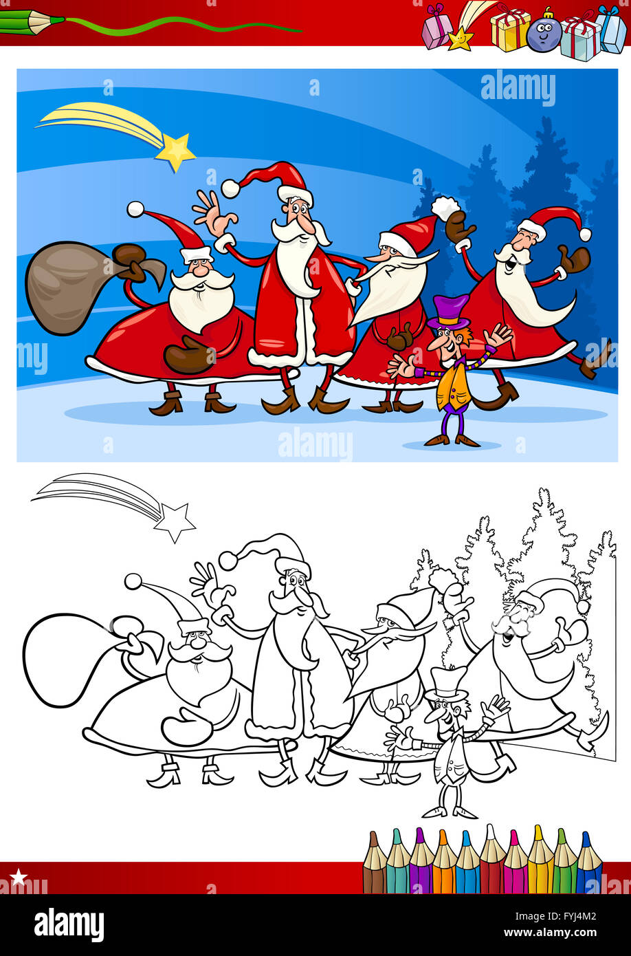 santa claus group coloring page Stock Photo - Alamy