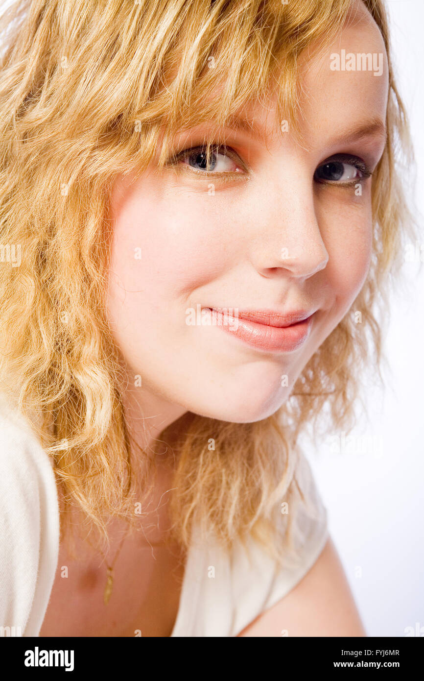 Beautiful woman curly blond hi-res stock photography and images - Alamy