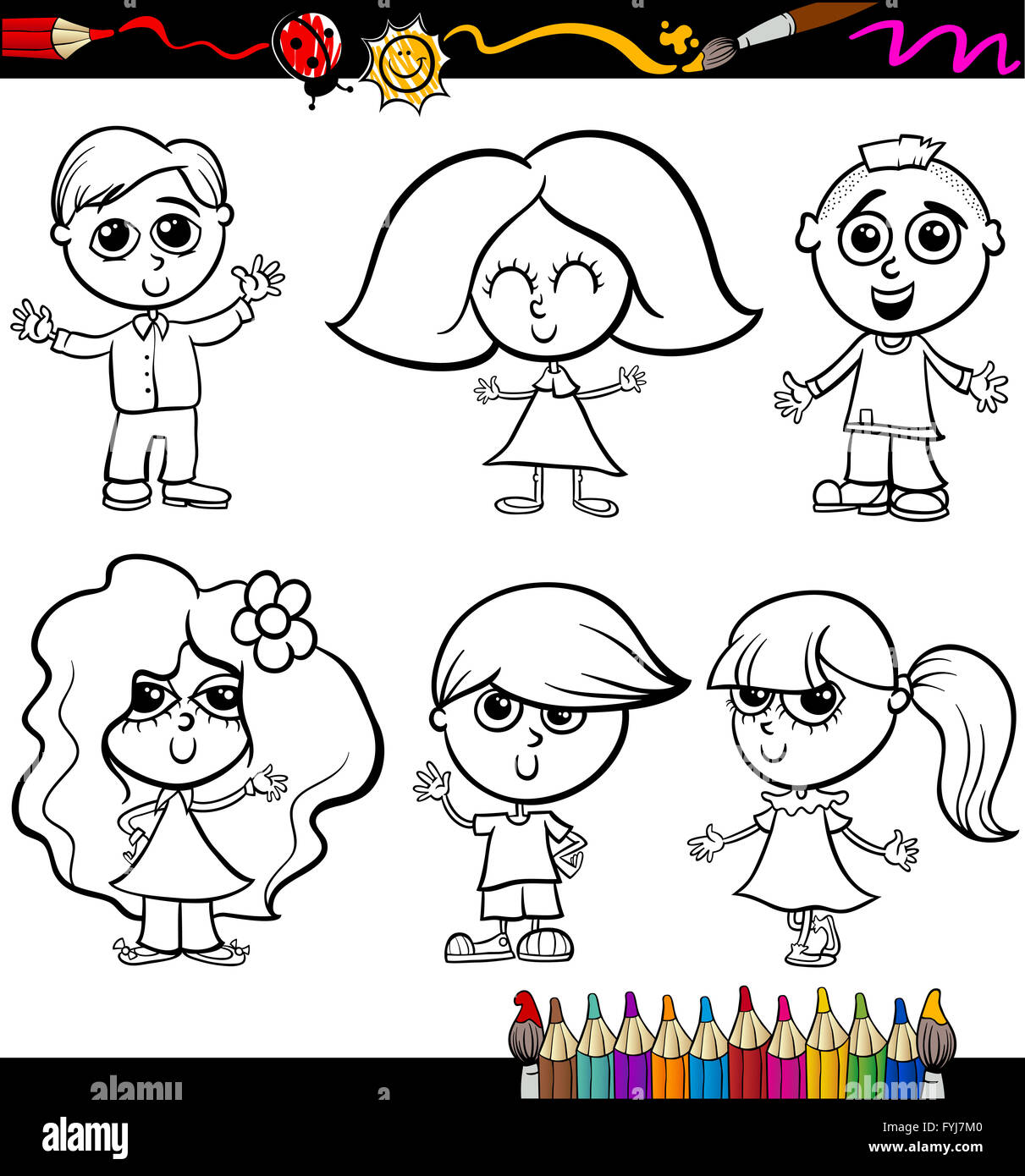 children cartoon set for coloring book Stock Photo - Alamy