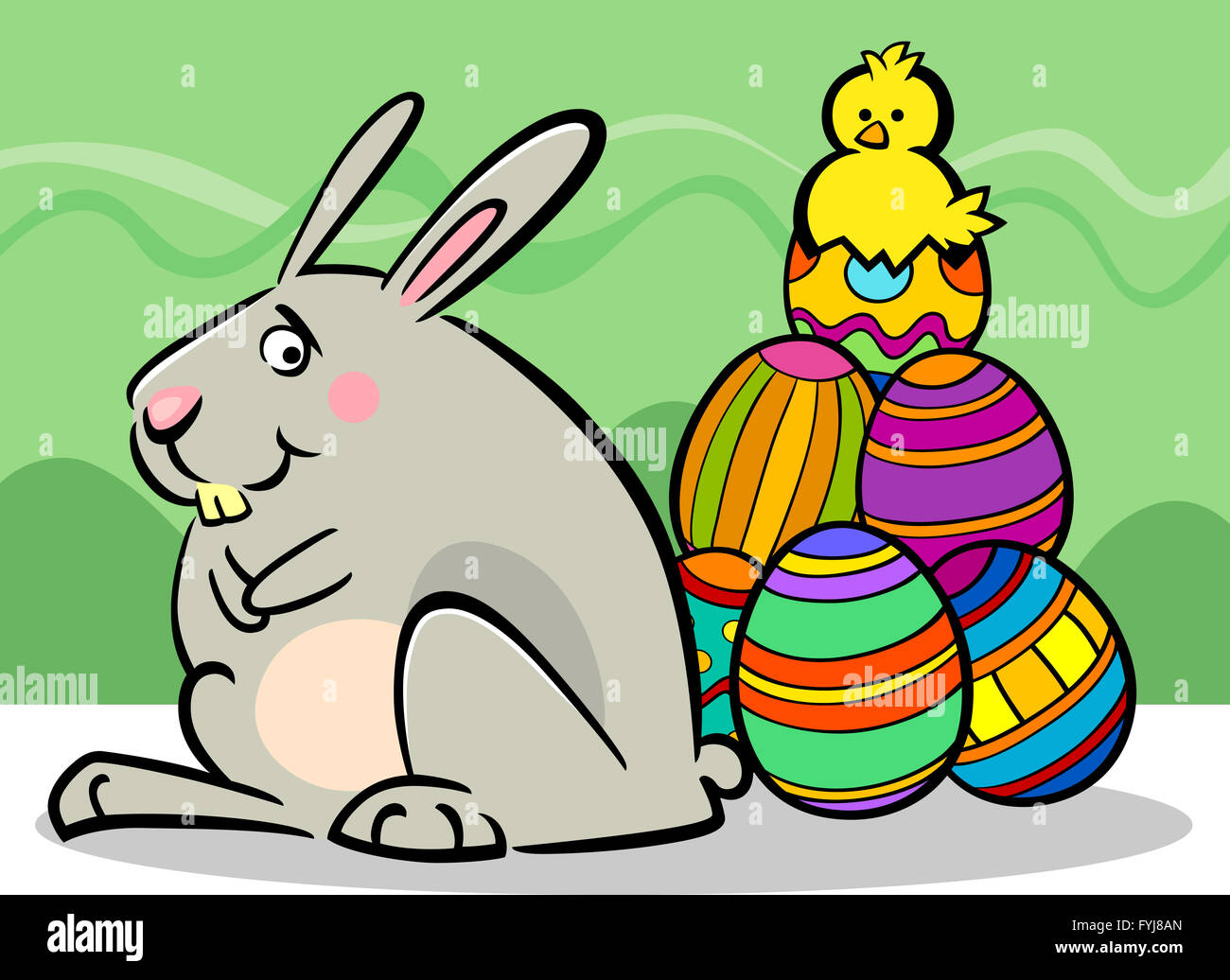 easter bunny and eggs cartoon illustration Stock Photo - Alamy