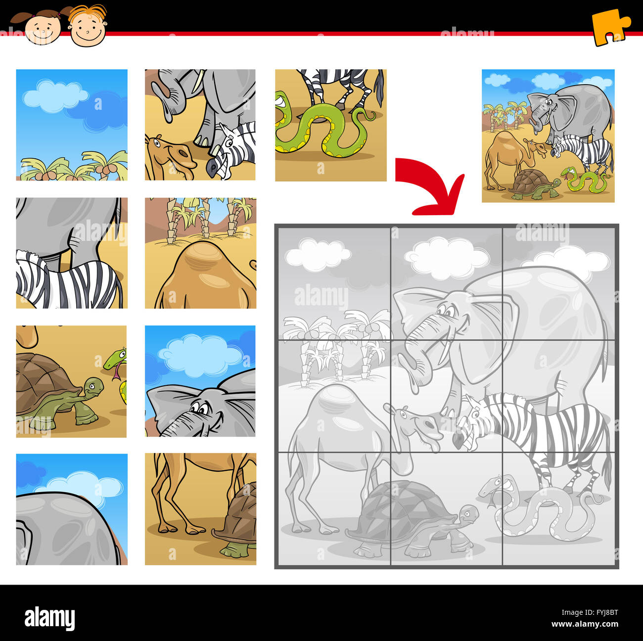 cartoon safari animals jigsaw puzzle Stock Photo - Alamy