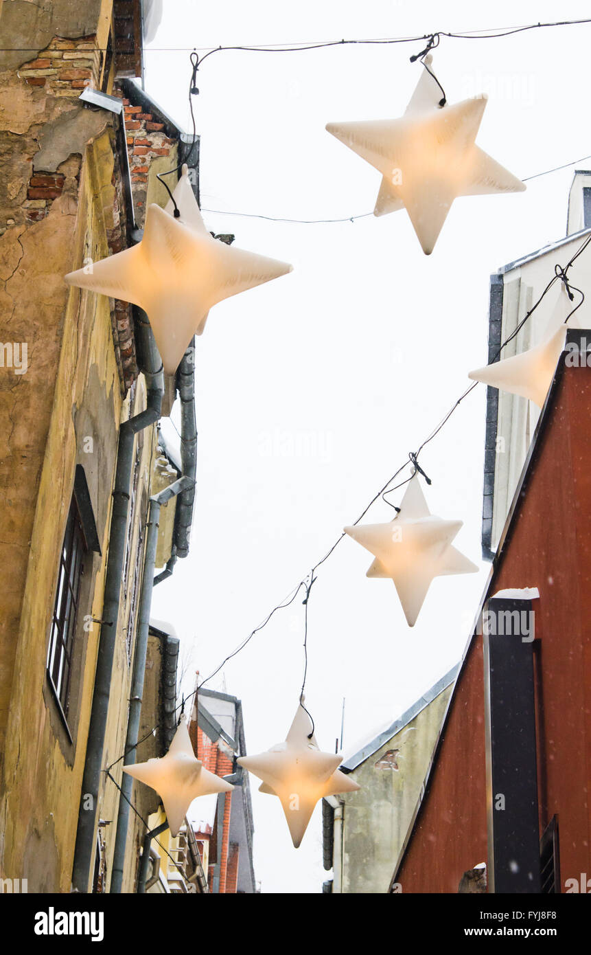 Street of Old Riga in snow day before Christmas Stock Photo - Alamy