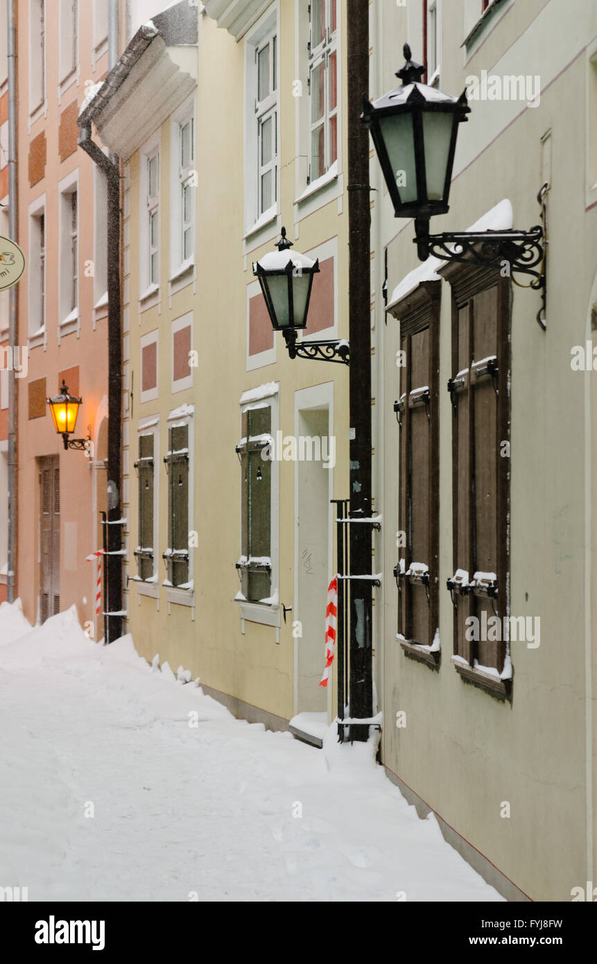 Street of Old Riga in snow day before Christmas Stock Photo - Alamy