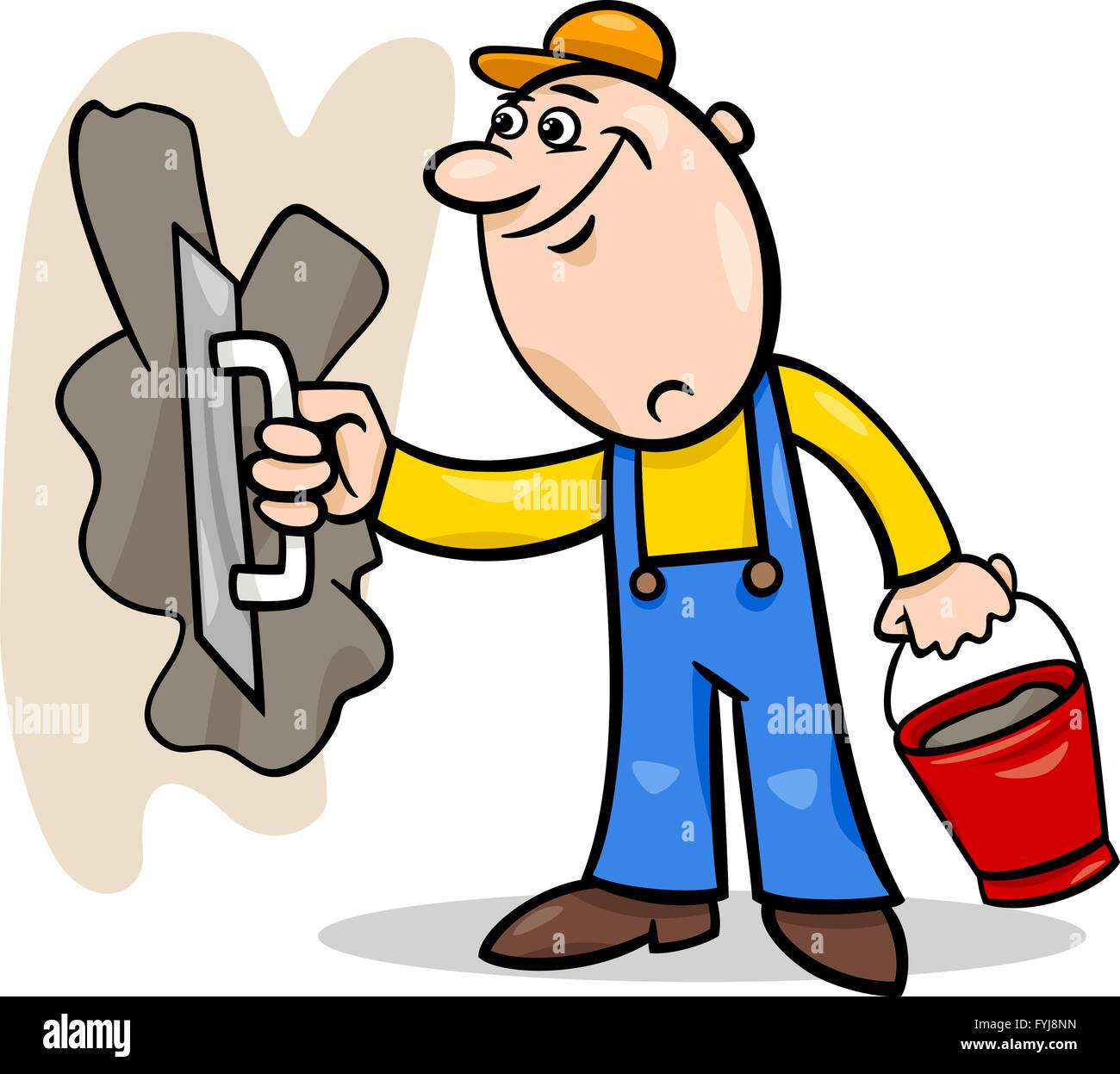 worker with plaster cartoon illustration Stock Photo - Alamy