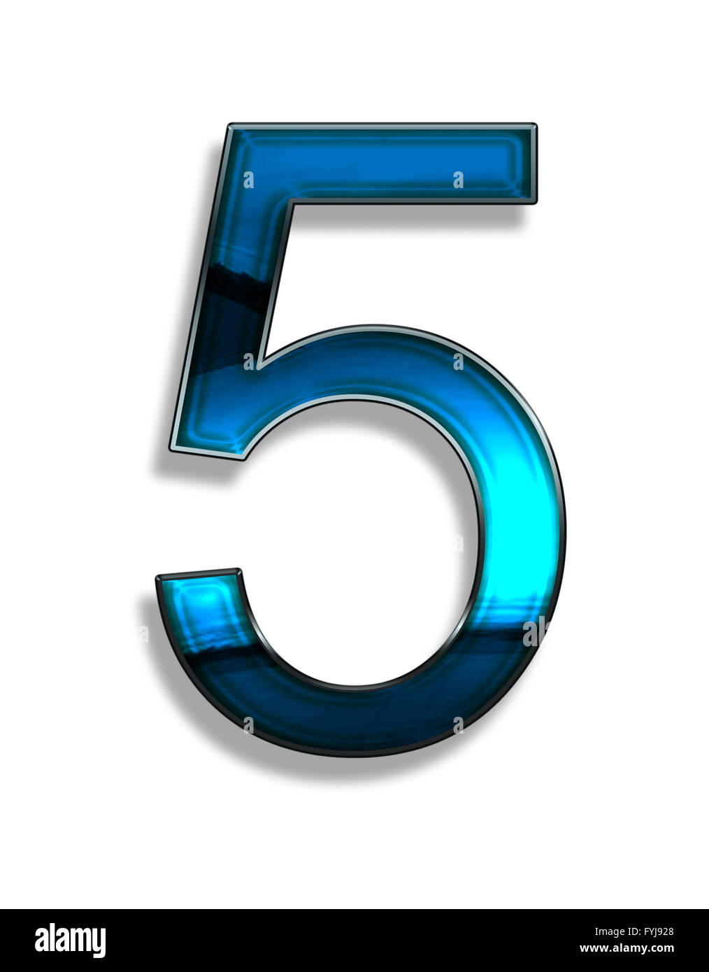 five, illustration of number with blue chrome effects on white ...