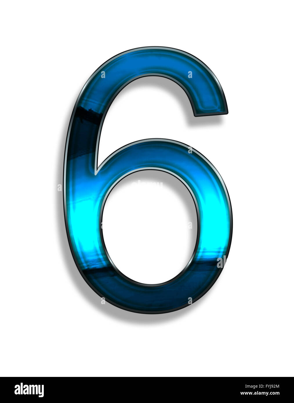 six, illustration of number with blue chrome effects on white ...