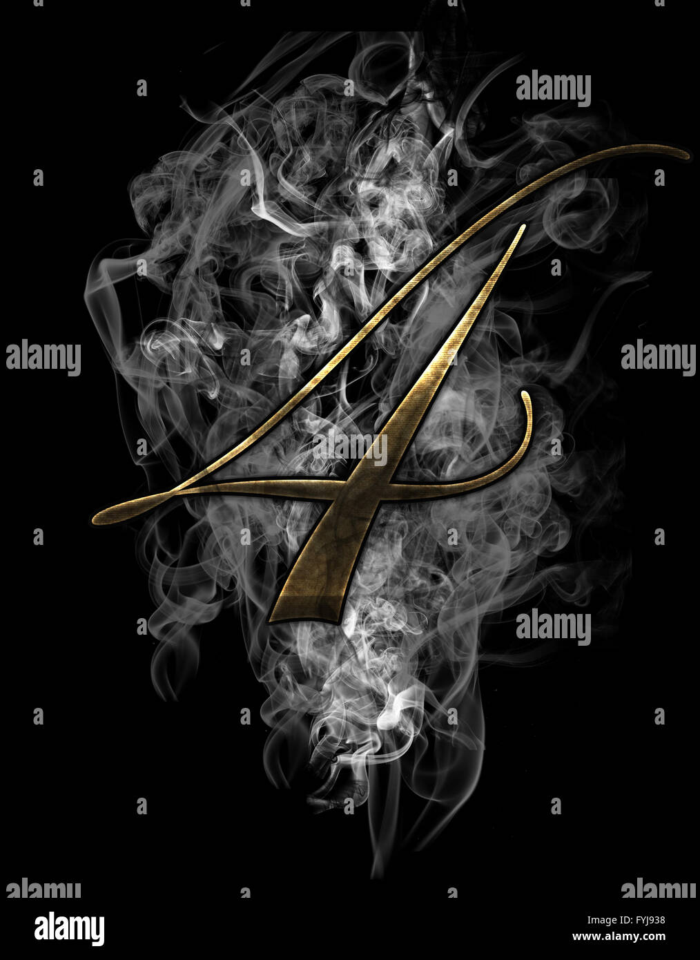 four, illustration of number with gold effects on smoke background ...