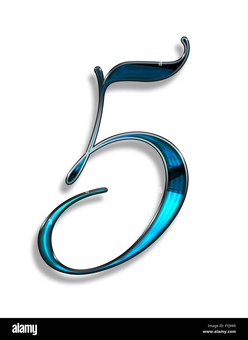 five, illustration of number with blur chrome effects over white ...
