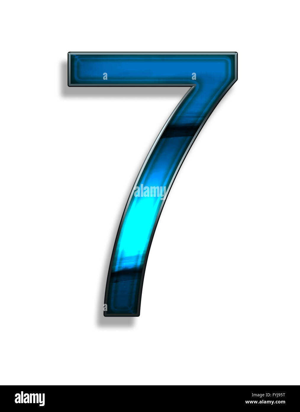 seven, illustration of number with blue chrome effects on white ...