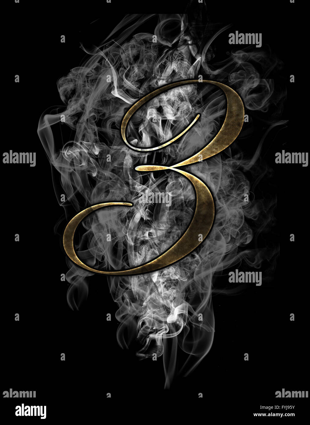 three, illustration of number with gold effects on smoke background ...