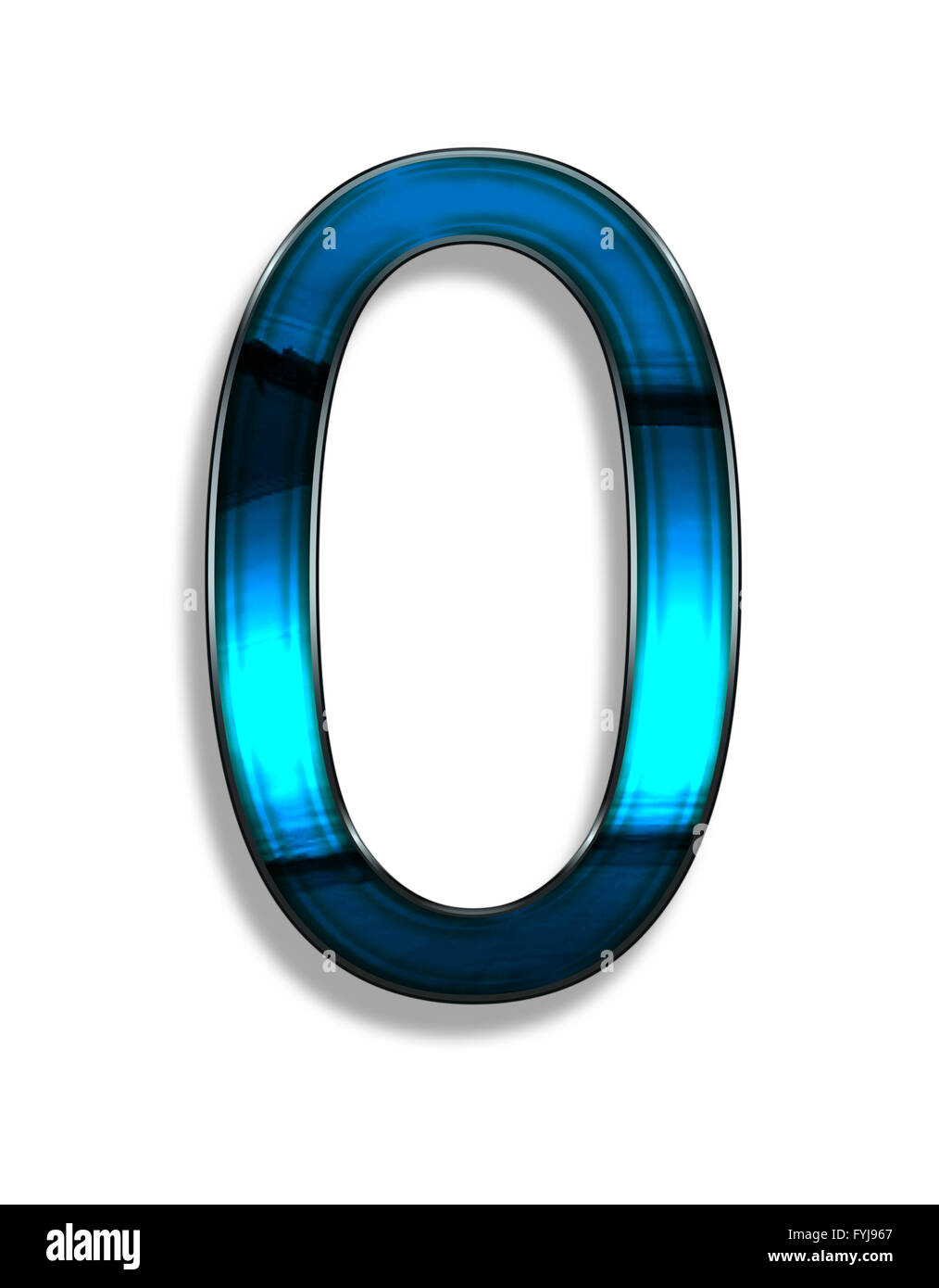 zero, illustration of number with blue chrome effects on white ...