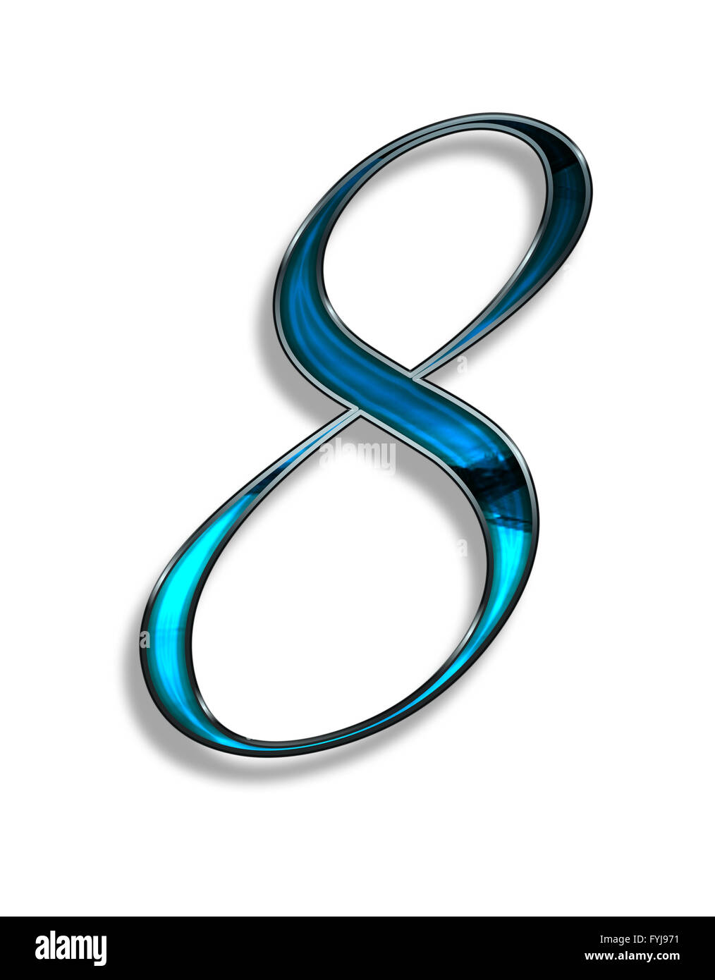 eight, illustration of number with blur chrome effects over white ...