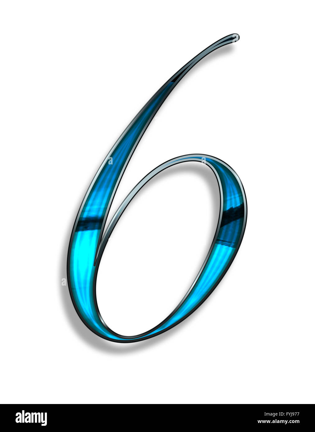 six, illustration of number with blur chrome effects over white ...
