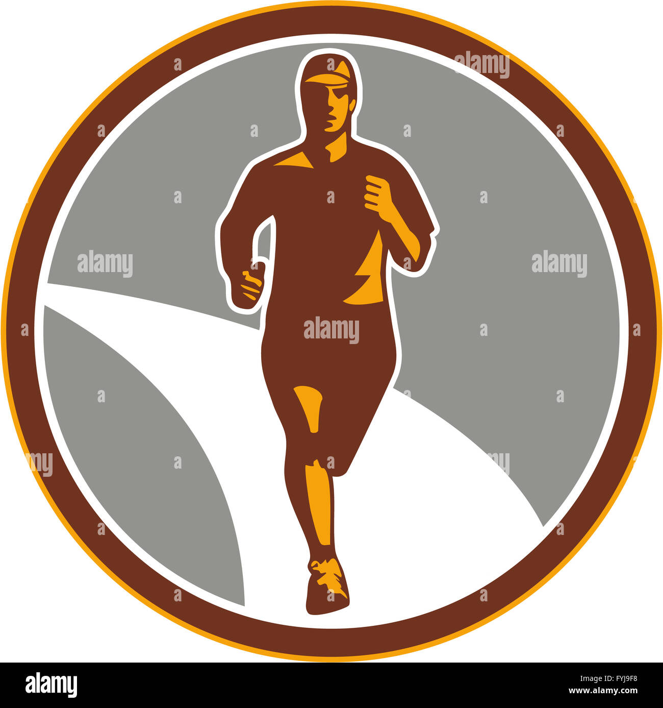 Marathon Runner Front Circle Retro Stock Photo - Alamy