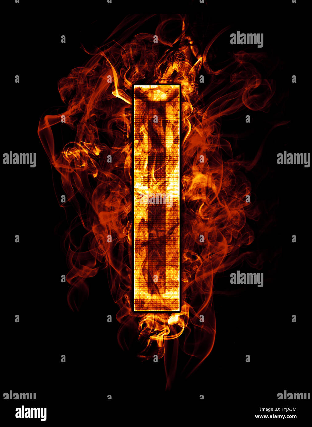i, illustration of letter with chrome effects and red fire on black ...