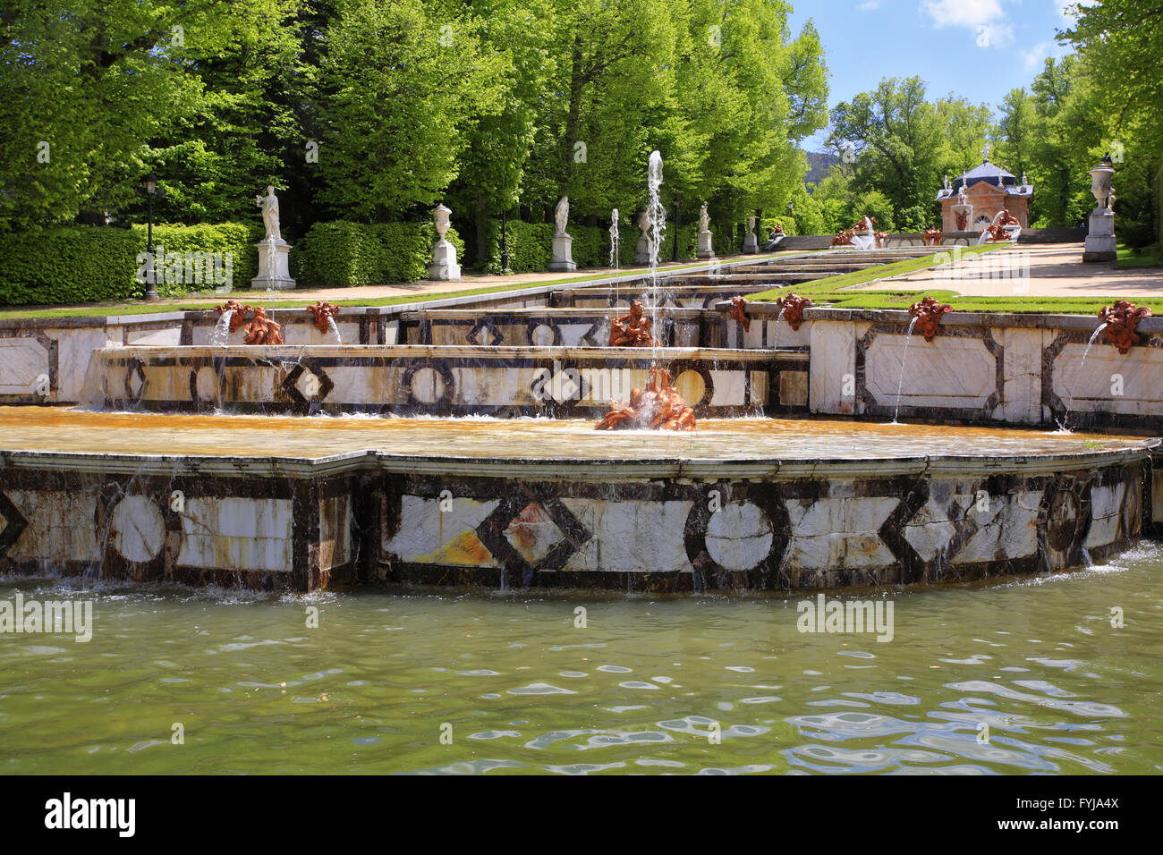 The fountains and sculptures of 18 centuries in ancient park in f ...