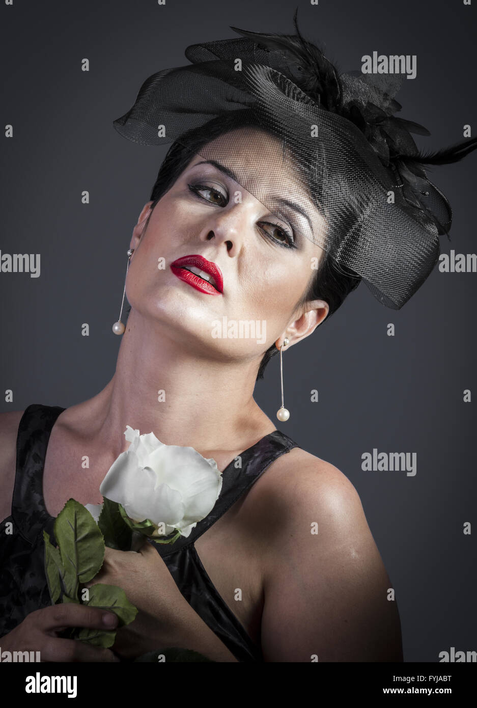 scared.Widow At Funeral. Beautiful retro woman Stock Photo - Alamy