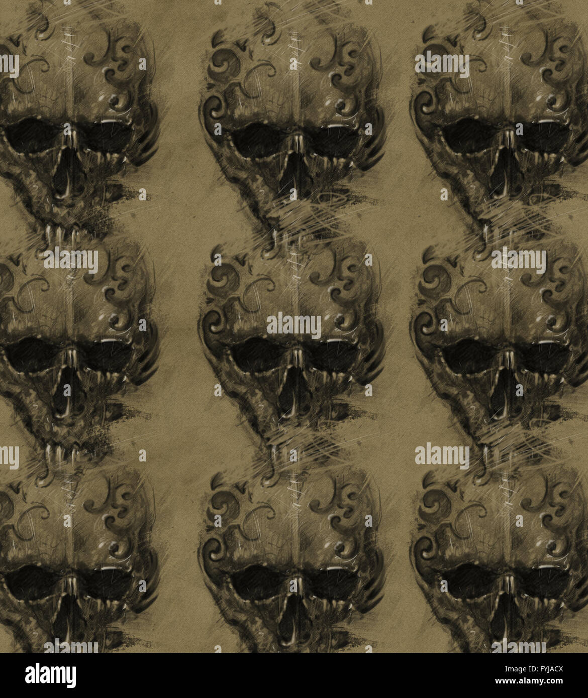 Tattoo skulls over vintage paper, design handmade Stock Photo - Alamy