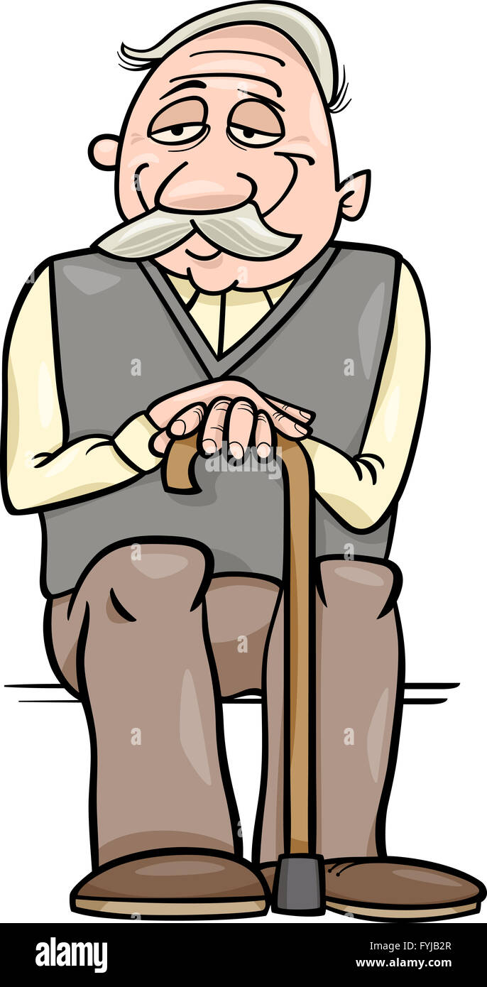 senior with cane cartoon illustration Stock Photo - Alamy